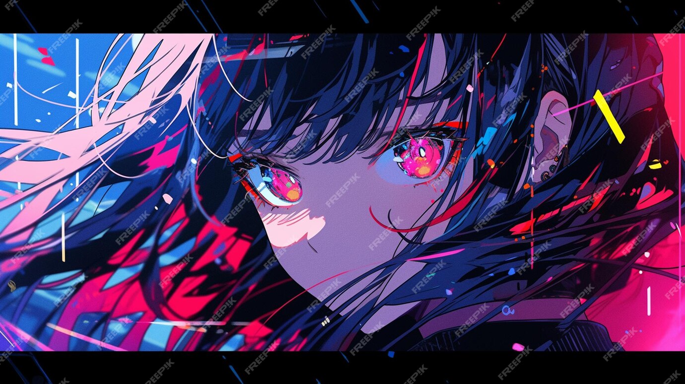 Premium Photo Anime Girl With Long Black Hair And Red Eyes Staring At