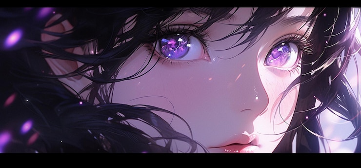 Anime Girl With Purple Eyes Staring At The Camera Generative Ai Premium Ai Generated Image