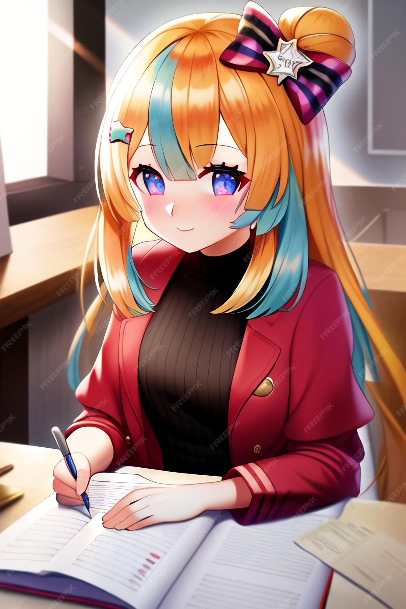 Premium Ai Image Anime Girl Writing In A Notebook