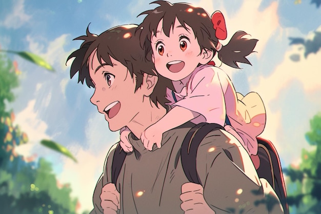 Premium AI Image | Anime image of a man carrying a little girl on his ... Premium AI Image | Anime image of a man carrying a little girl on his ...