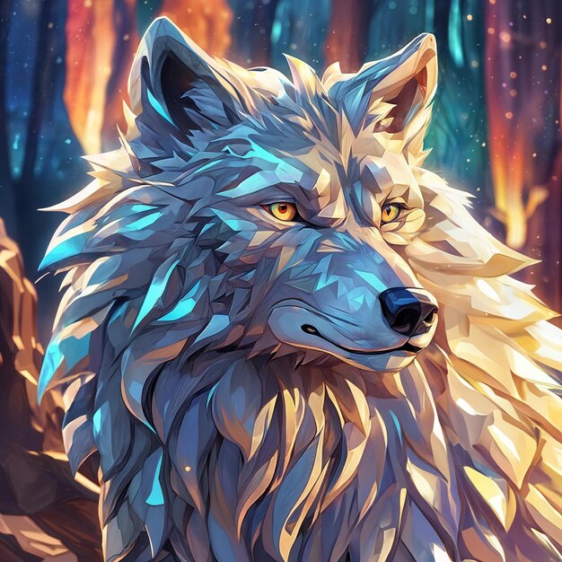 Premium Photo Anime Style Of A White Wolf With Orange Eyes Sits In A