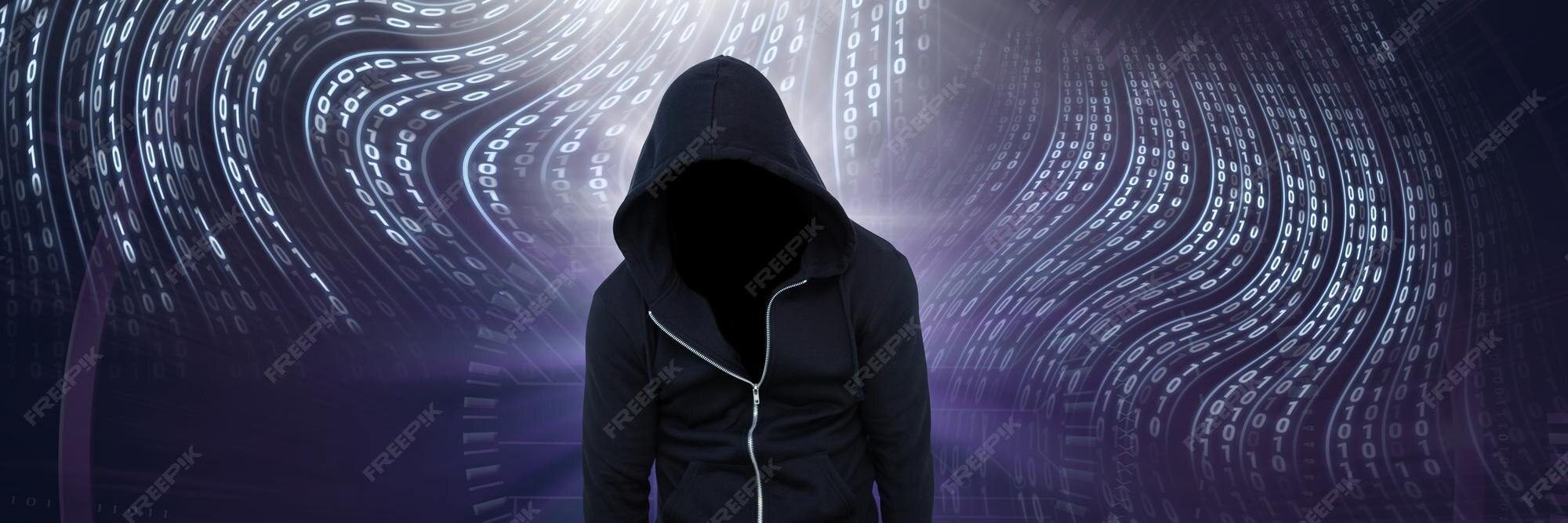 Premium Photo | Anonymous hacker with computer code binary interface