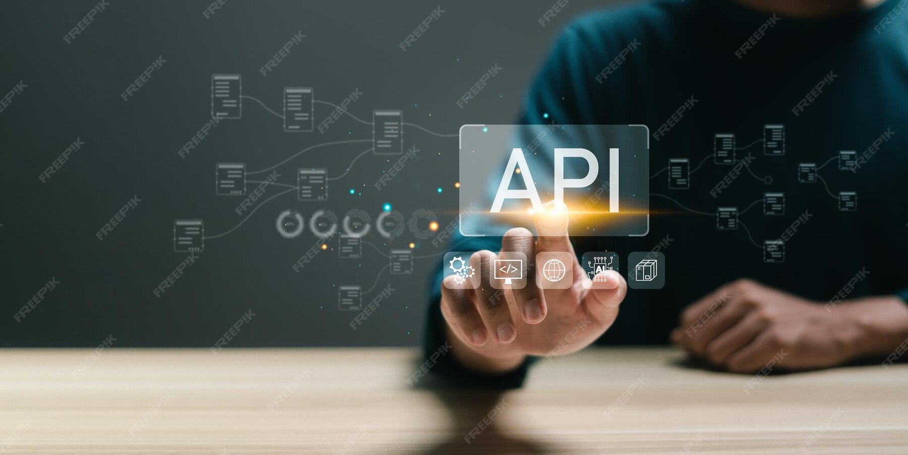 Premium Photo | API Application Programming Interface concept Man touch ...