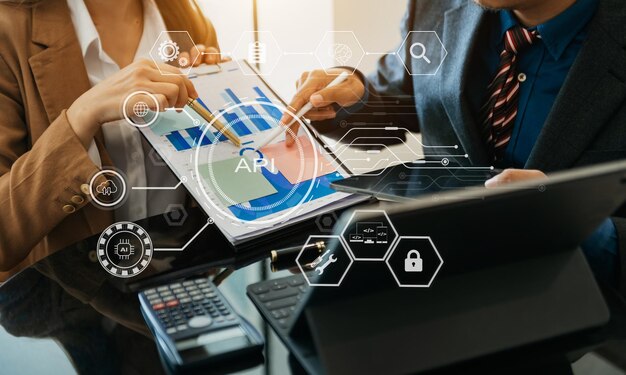 Premium Photo | Api application programming interface woman using ...