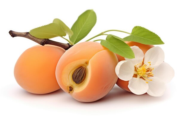 Premium Ai Image Apricot Tree Branch And Apricots White Background