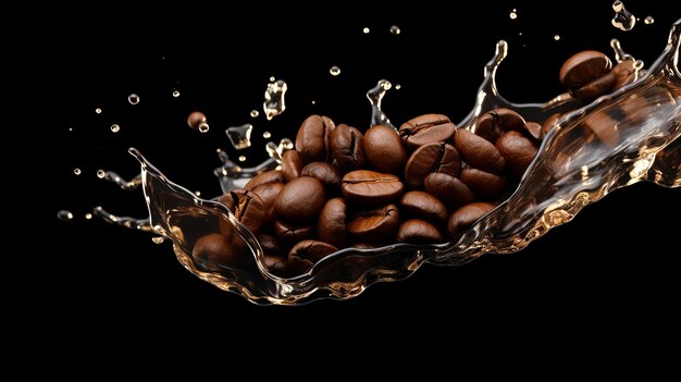 Premium AI Image | Arabica and Robusta Coffee Beans on Splashing Coffee Premium AI Image | Arabica and Robusta Coffee Beans on Splashing Coffee