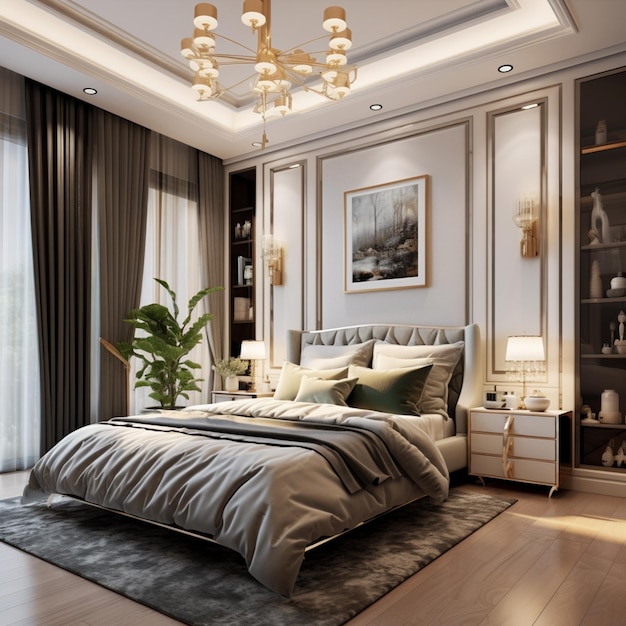 Premium AI Image | Arafed bedroom with a bed generative ai Premium AI Image | Arafed bedroom with a bed generative ai