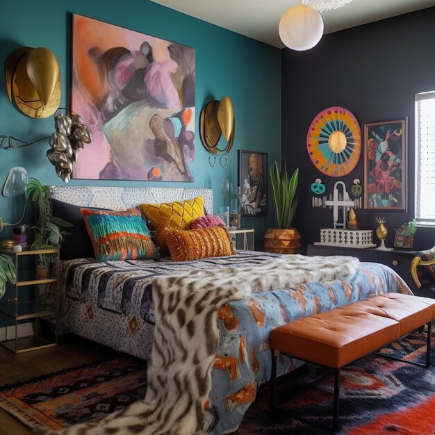 Premium AI Image | Arafed bedroom with a bed generative ai Premium AI Image | Arafed bedroom with a bed generative ai