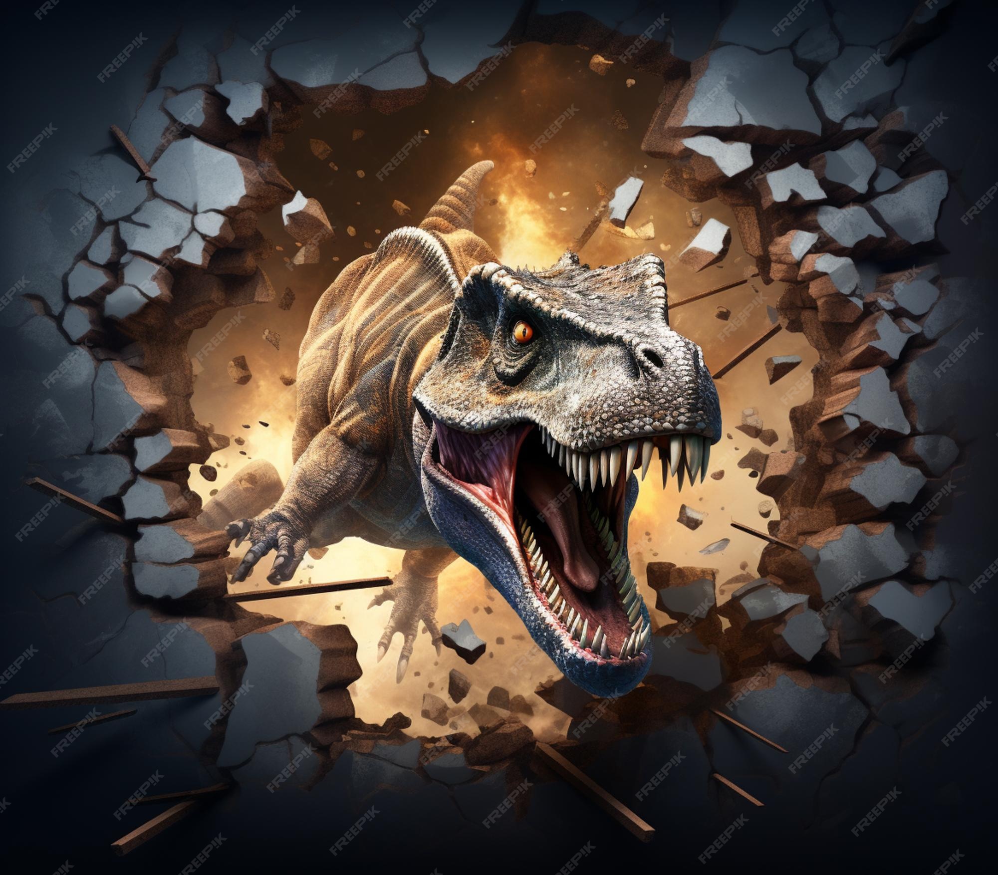 Premium Photo | Arafed dinosaur breaking through a wall with its mouth ... Premium Photo | Arafed dinosaur breaking through a wall with its mouth ...