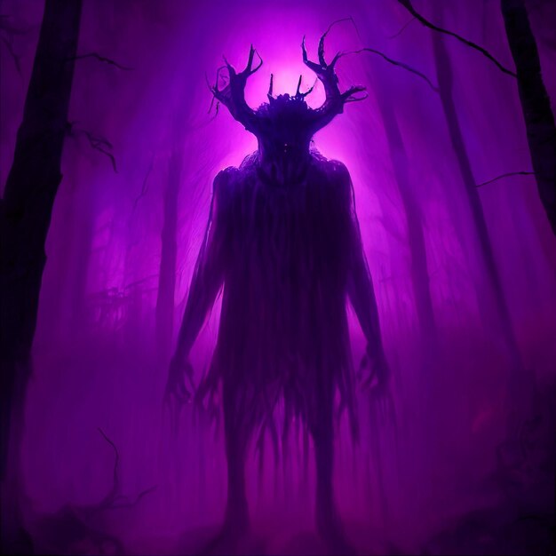 Premium Photo Arafed Image Of A Creepy Man With Horns In A Forest Generative Ai