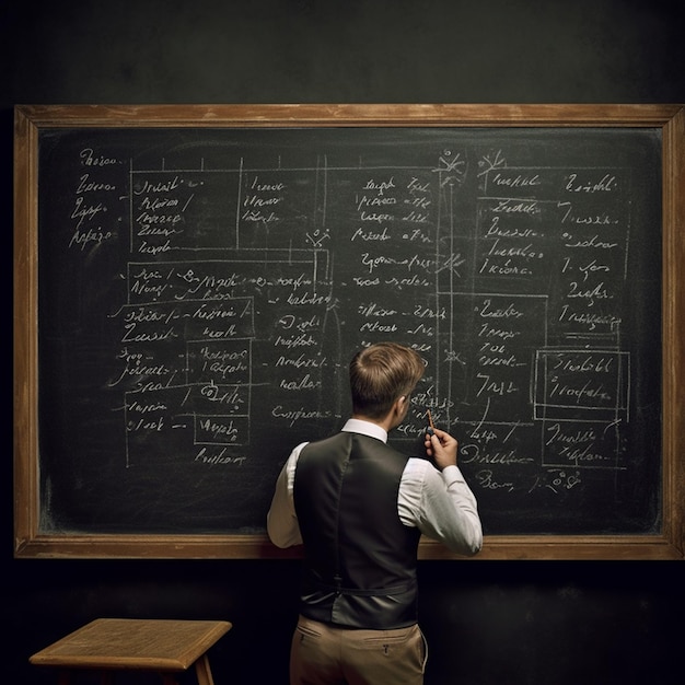 Premium AI Image | Arafed man writing on a blackboard with chalk in a ... Premium AI Image | Arafed man writing on a blackboard with chalk in a ...