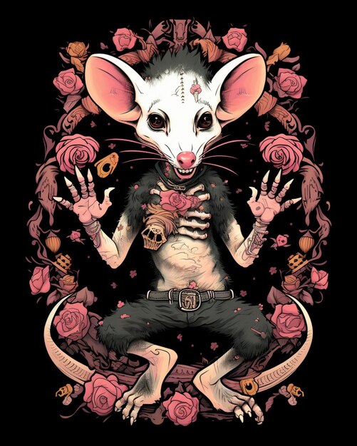 Premium AI Image | Arafed rat with skull and roses in a frame generative ai Premium AI Image | Arafed rat with skull and roses in a frame generative ai