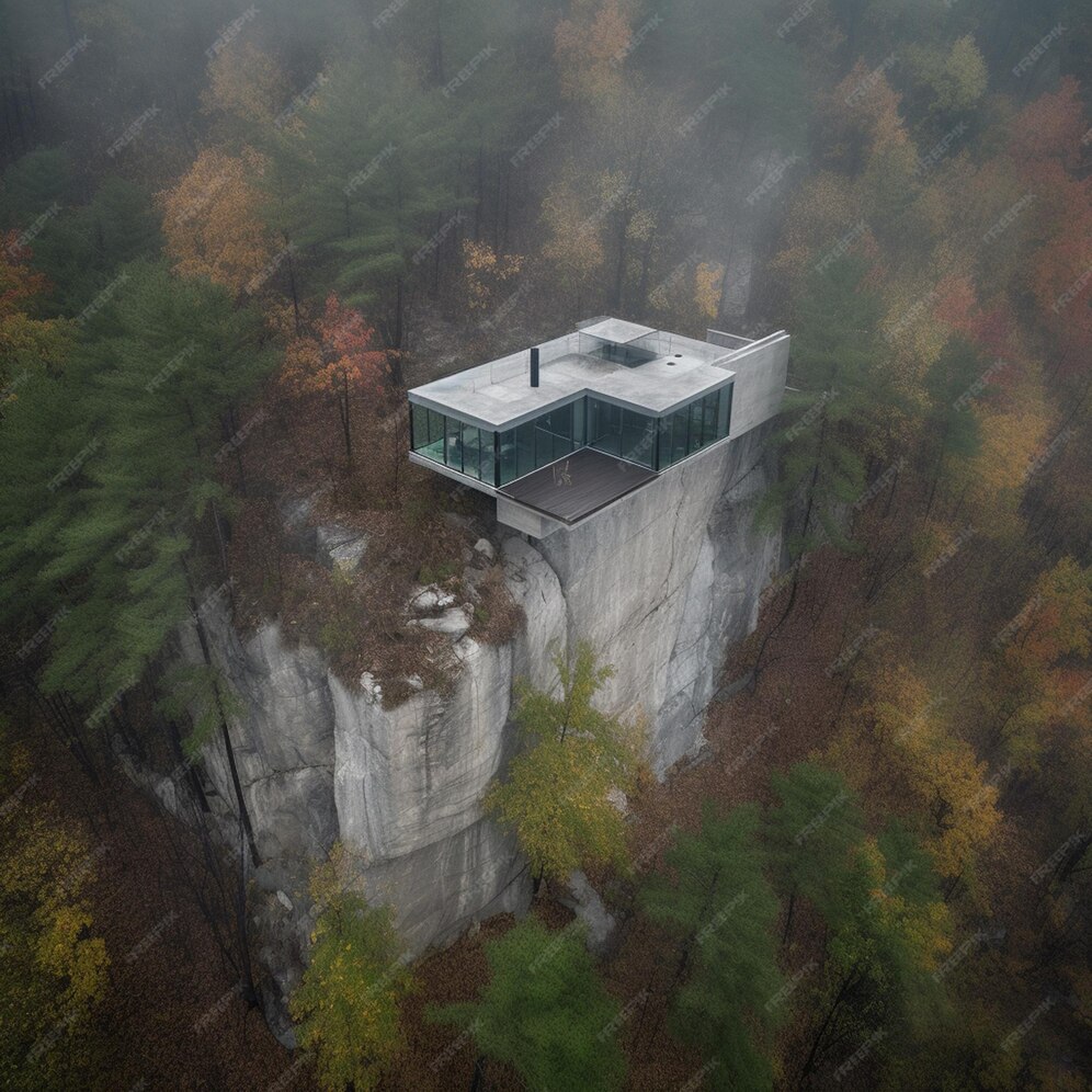 Premium AI Image | Arafed view of a house on a cliff in the woods ... Premium AI Image | Arafed view of a house on a cliff in the woods ...