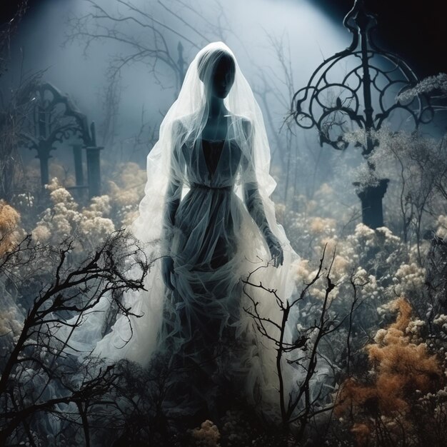 Premium Photo Arafed Woman In A White Dress Standing In A Field Of