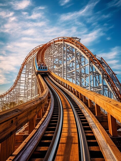 Premium Ai Image Araffe Roller Coaster Going Down A Track With A Sky Background Generative Ai