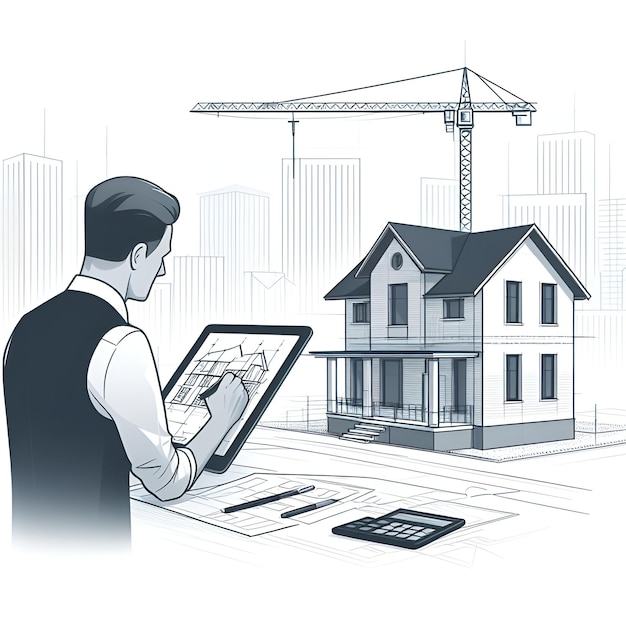 Premium Photo | An architect creates a house design using a drawing tablet Premium Photo | An architect creates a house design using a drawing tablet