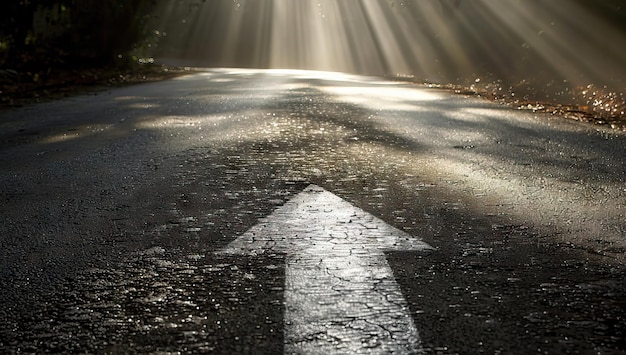 Premium Photo | Arrow sign pointing forward on long empty straight road ... Premium Photo | Arrow sign pointing forward on long empty straight road ...