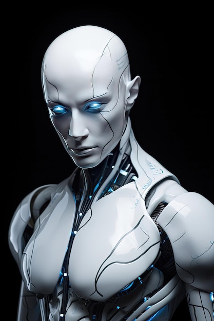 Premium AI Image | Artificial Intelligence Android on a black background Premium AI Image | Artificial Intelligence Android on a black background