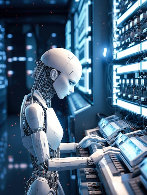 Premium Photo | Artificial Intelligence Bot Working on Servers Premium Photo | Artificial Intelligence Bot Working on Servers