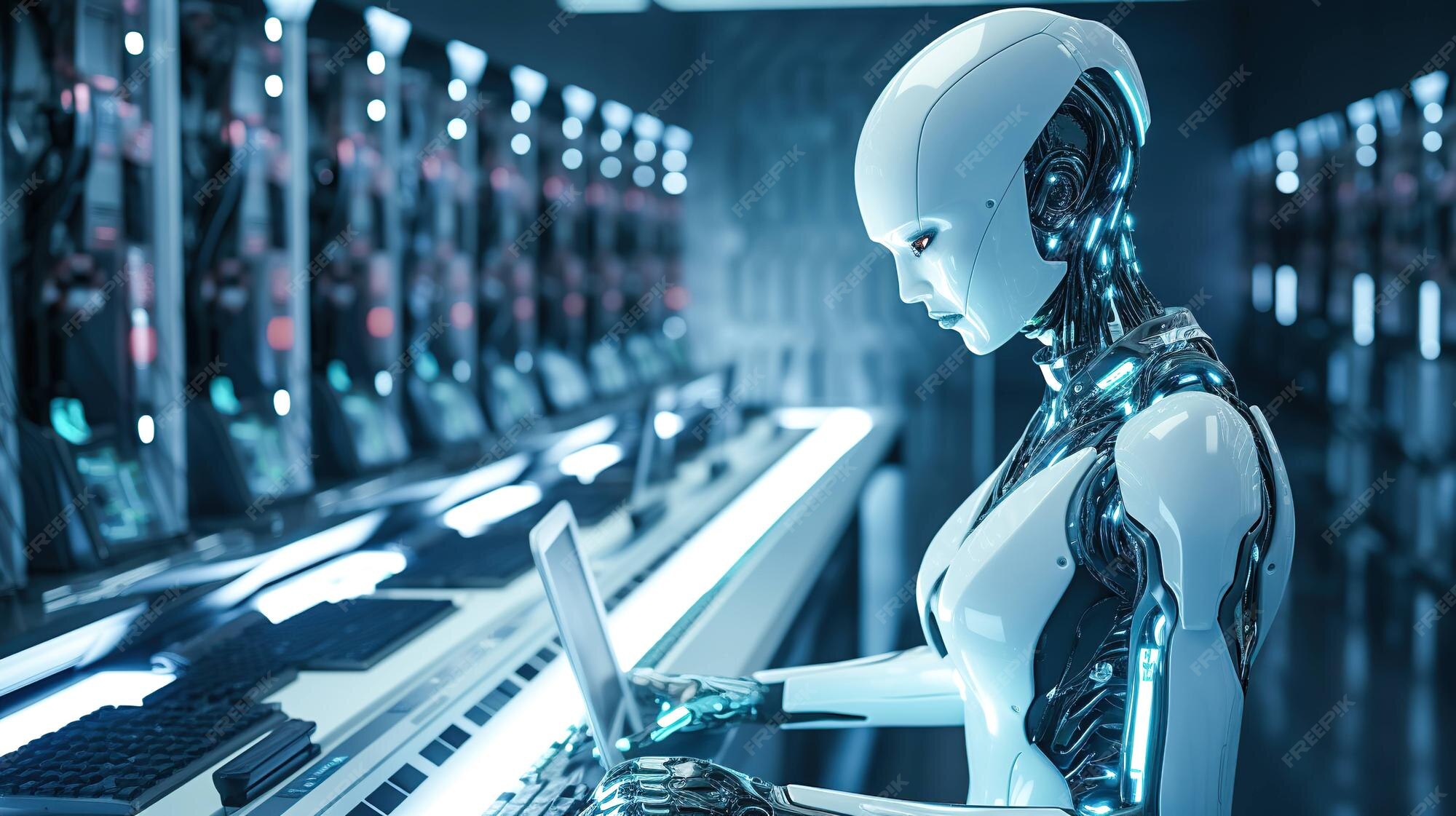 Premium Photo | Artificial Intelligence Bot Working on Servers Premium Photo | Artificial Intelligence Bot Working on Servers