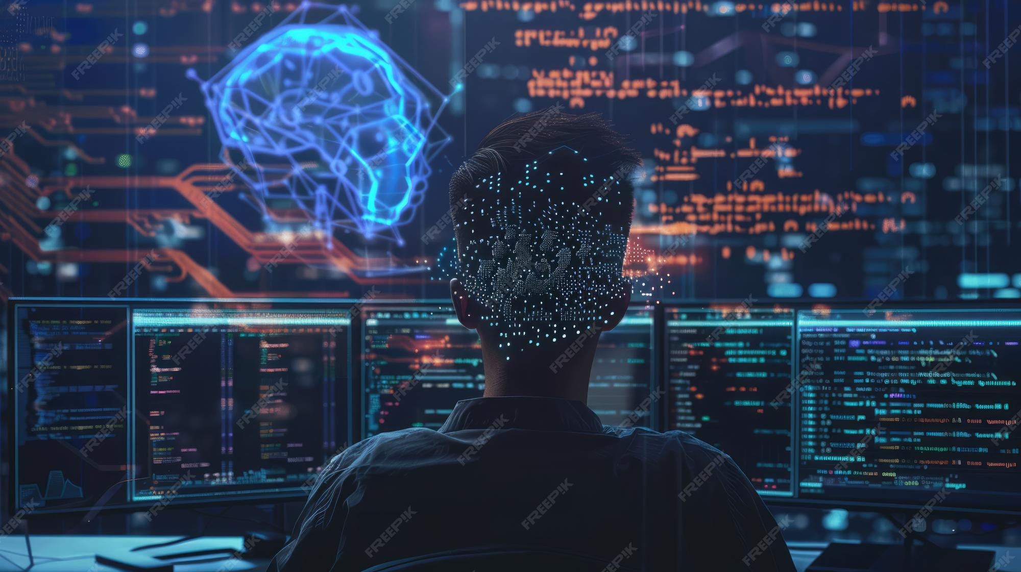 Premium Photo | Artificial intelligence Data scientist examines AI algorithms on screens amidst ...