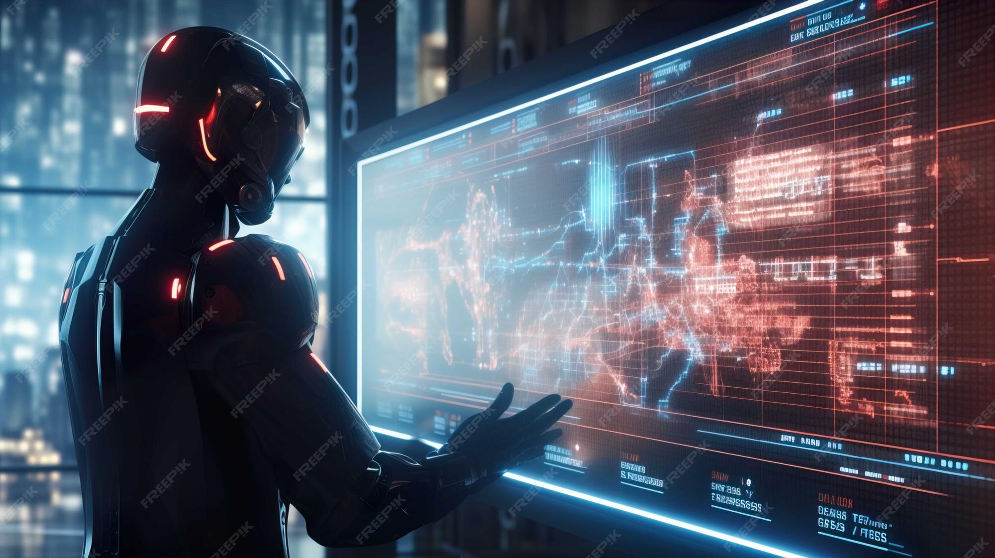 Premium Photo | Artificial intelligence robot and binary Hologram of the artificial intelligence ...