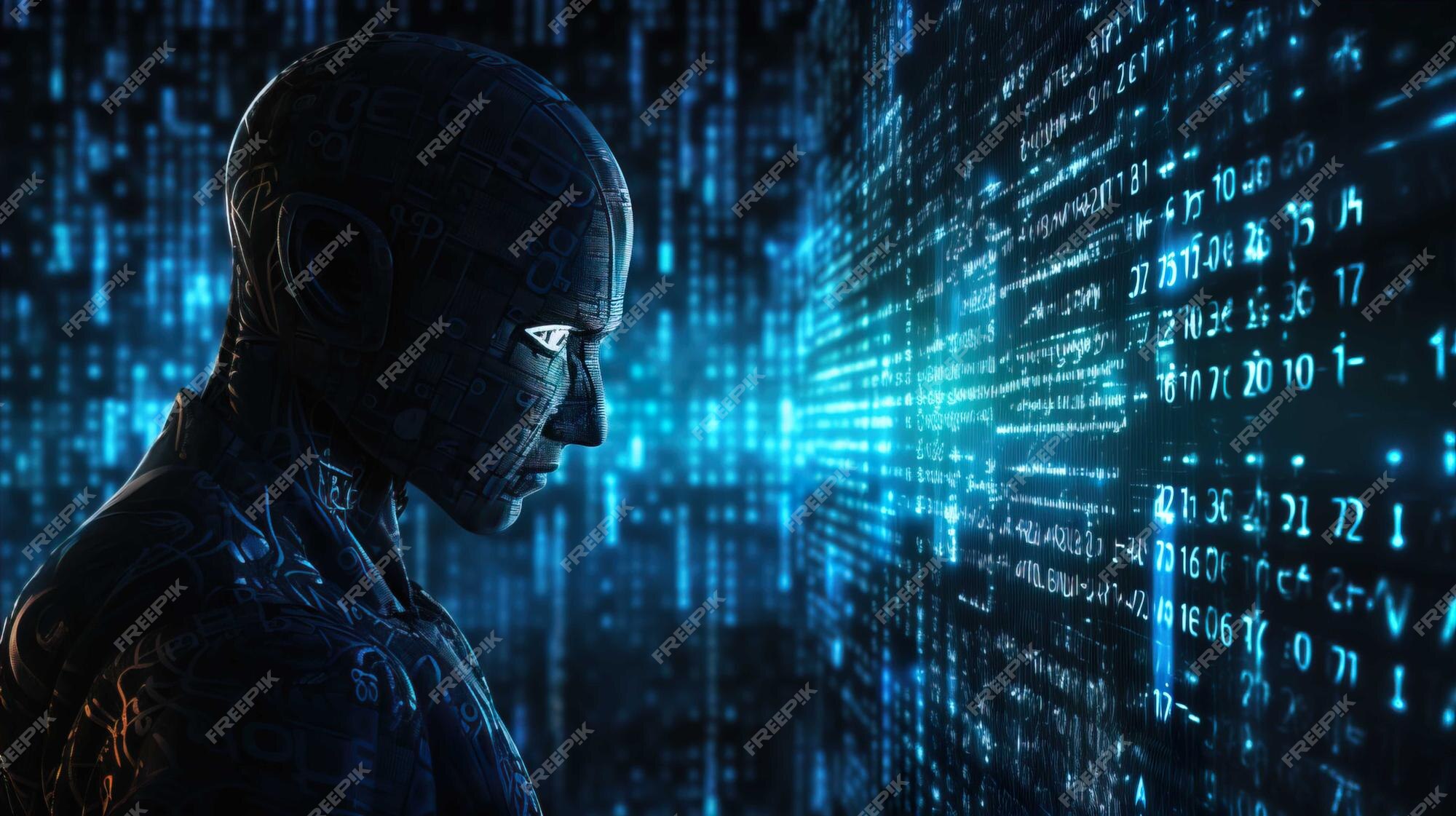 Premium Photo | Artificial intelligence robot and binary Hologram of ... Premium Photo | Artificial intelligence robot and binary Hologram of ...