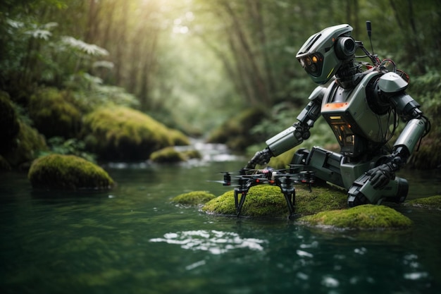 Premium AI Image | artificial intelligence robot technology with nature Premium AI Image | artificial intelligence robot technology with nature
