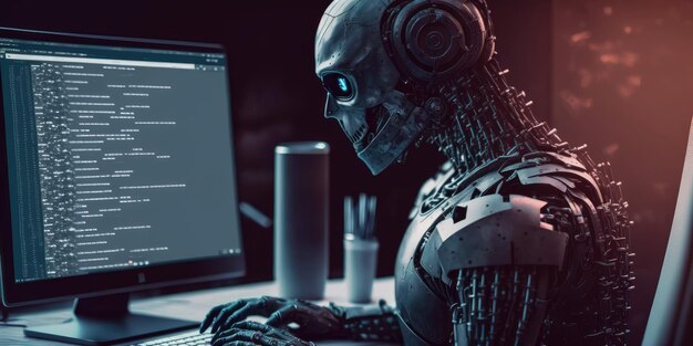 Premium Photo | Artificial intelligence robot using computer software for gpt binary coding