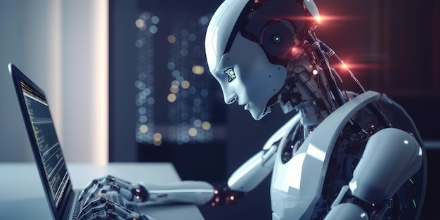 Premium Photo | Artificial intelligence robot using computer software ...