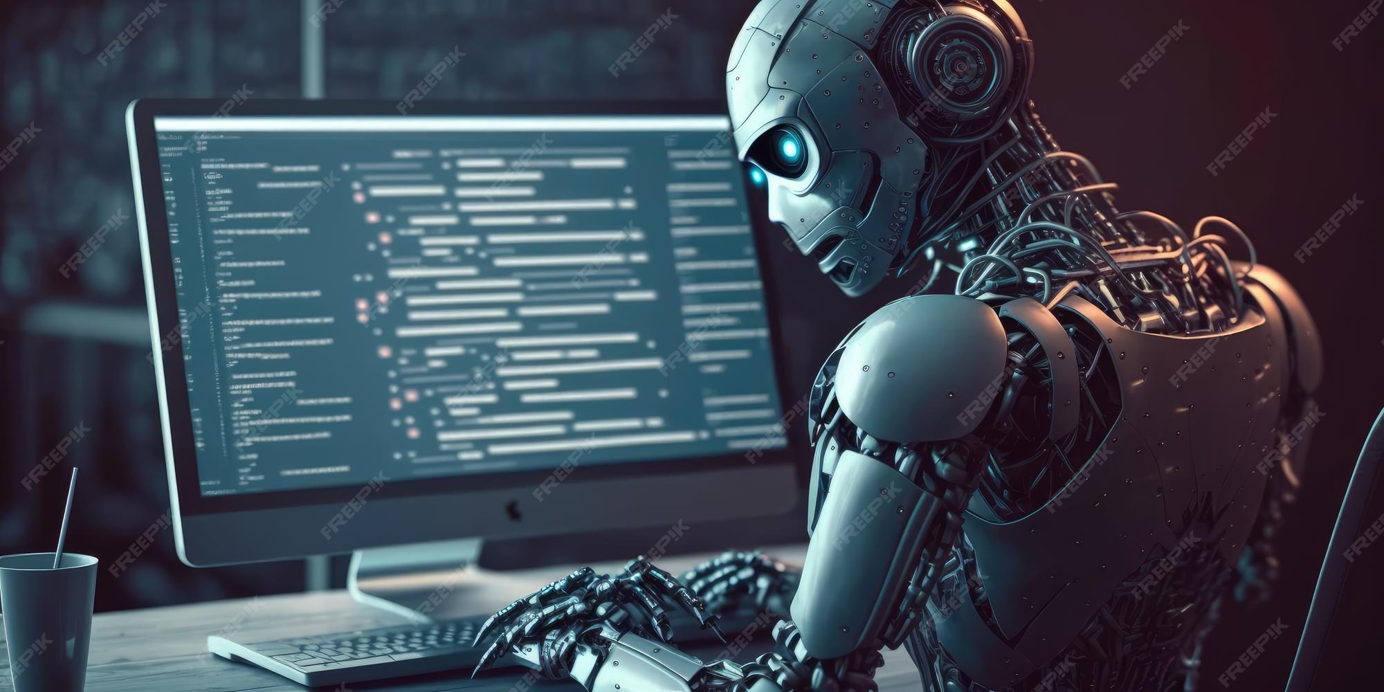 Premium Photo | Artificial intelligence robot using computer software for gpt binary coding