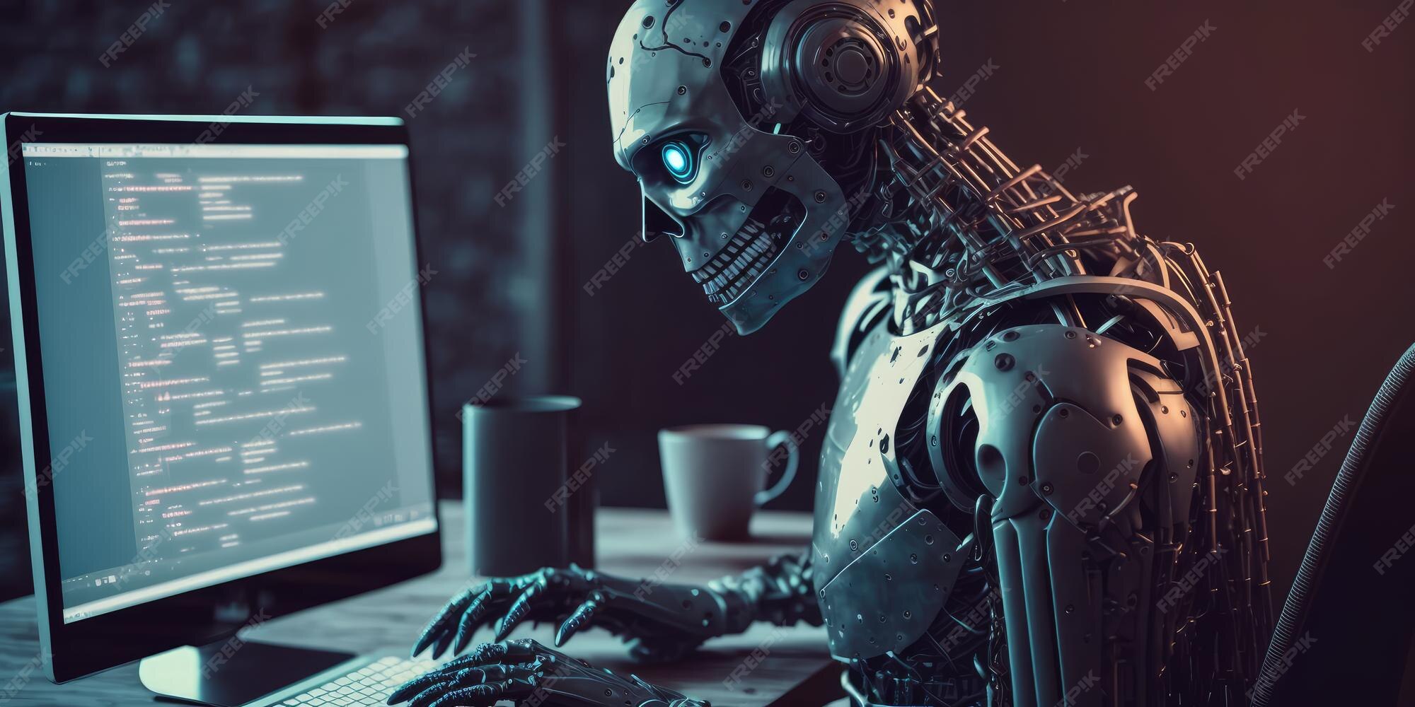 Premium Photo | Artificial intelligence robot using computer software for gpt binary coding