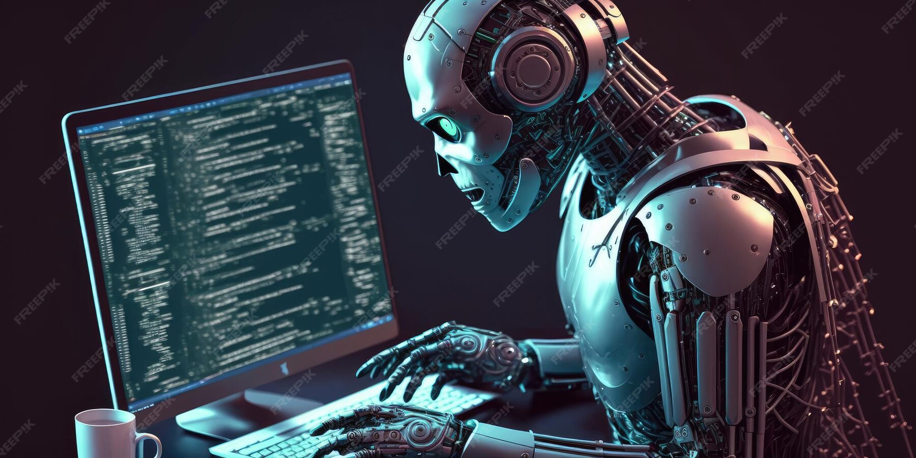 Premium Photo | Artificial intelligence robot using computer software for gpt binary coding