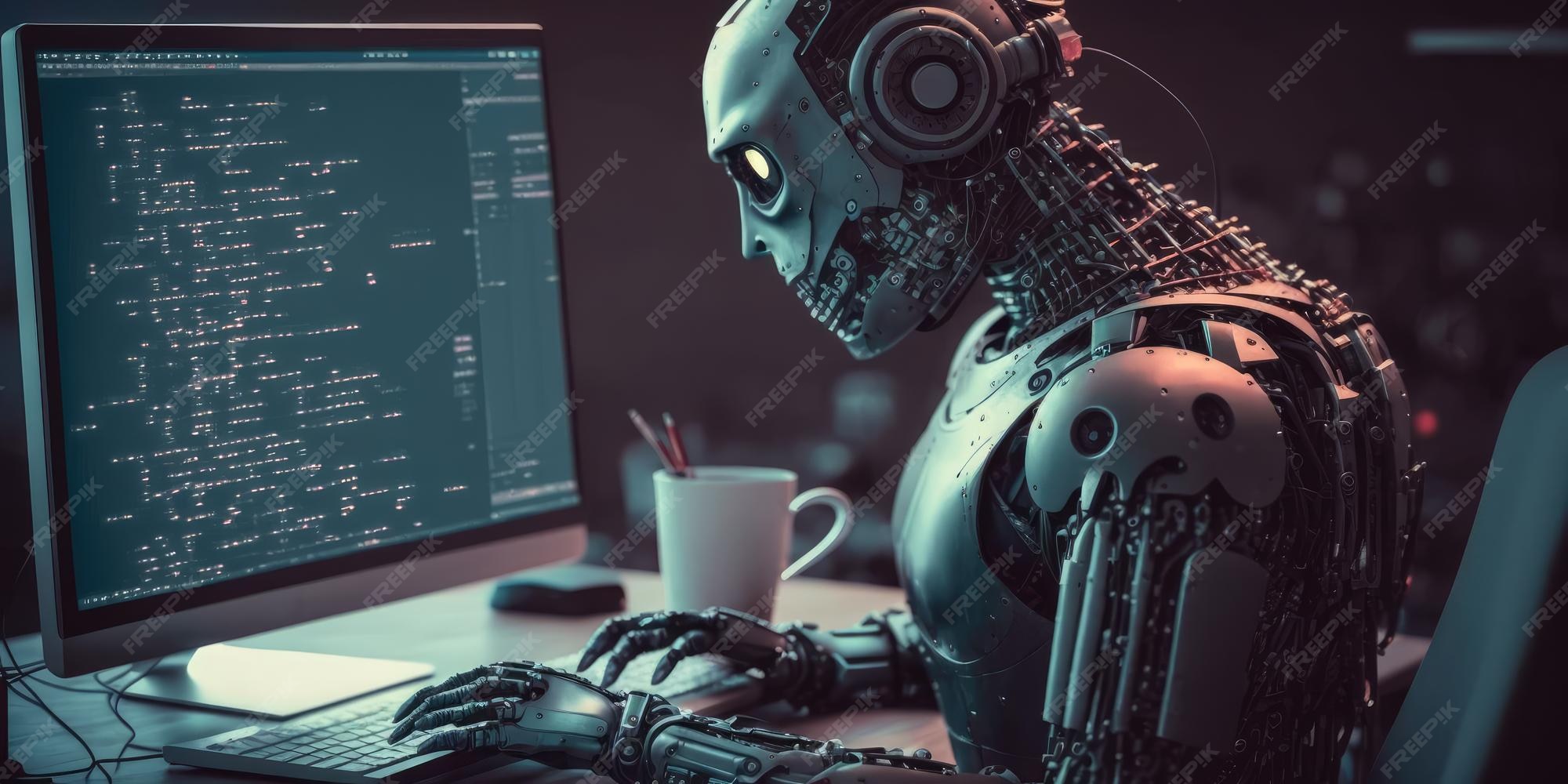 Premium Photo | Artificial intelligence robot using computer software for gpt binary coding