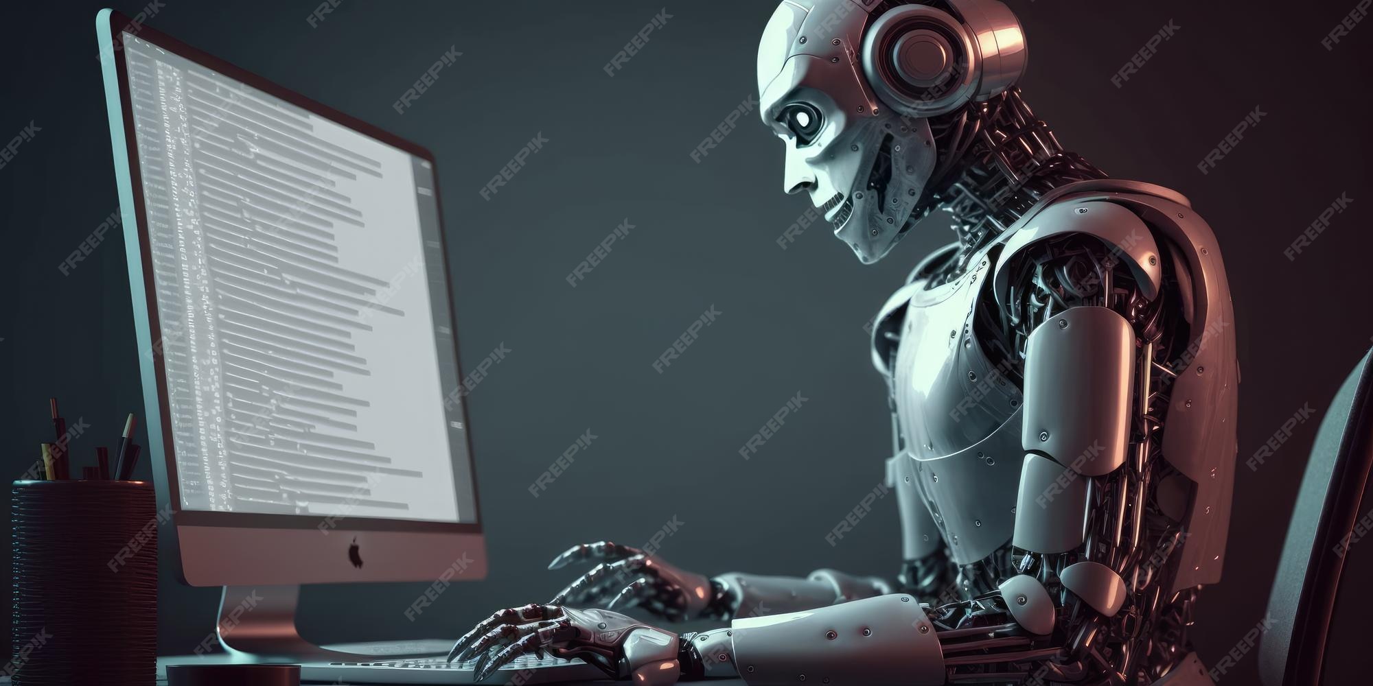 Premium Photo | Artificial intelligence robot using computer software for gpt binary coding