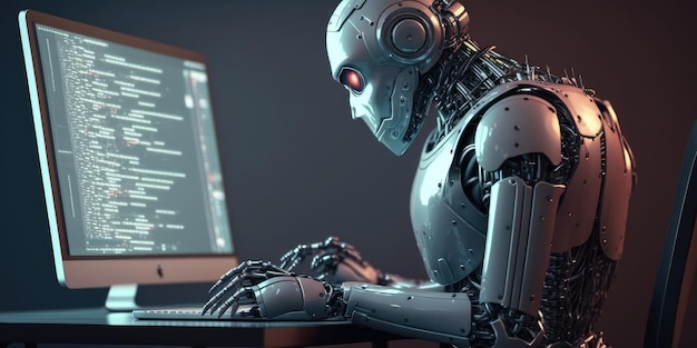 Premium Photo | Artificial intelligence robot using computer software for gpt binary coding