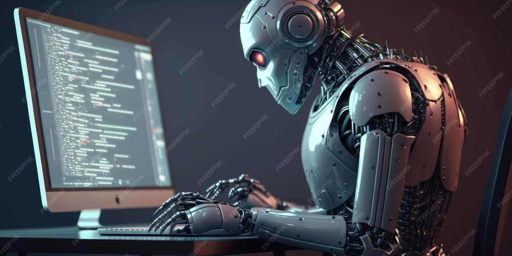 Premium Photo | Artificial intelligence robot using computer software for gpt binary coding