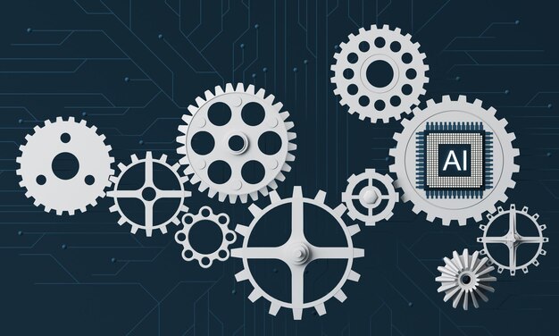 프로세서 칩의 인공 지능 웹 배너 데이터 처리 프로세스 현대 기술 개발 네온 빛나는 배경 3d 렌더링의 미세 회로 프리미엄 사진