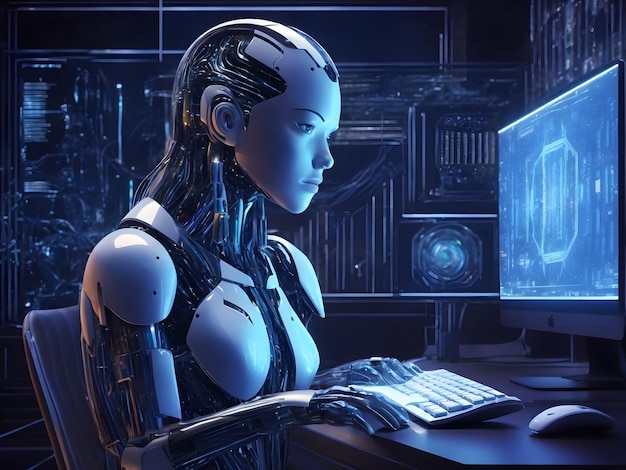 Artificial intelligence with big computer screen | Premium AI-generated ... Artificial intelligence with big computer screen | Premium AI-generated ...