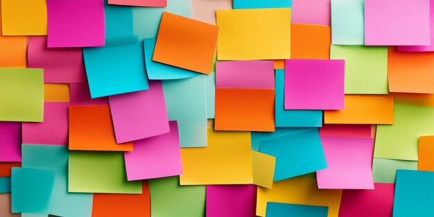 An artistic and colorful collection of sticky notes arranged on a ... An artistic and colorful collection of sticky notes arranged on a ...