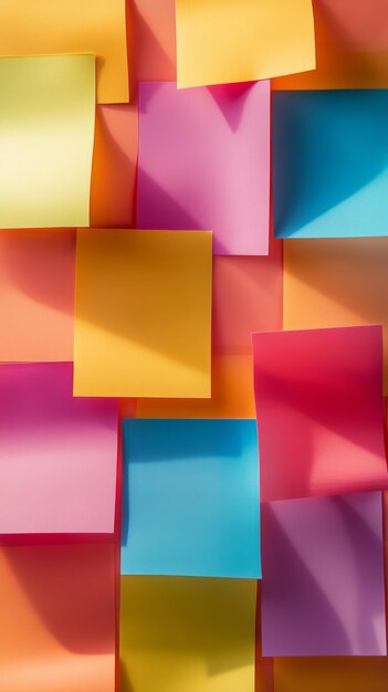 An artistic and colorful collection of sticky notes arranged on a ... An artistic and colorful collection of sticky notes arranged on a ...