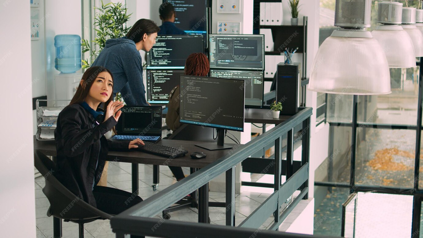 Premium Photo | Asian data admin working with hologram and coding language in programming agency ...