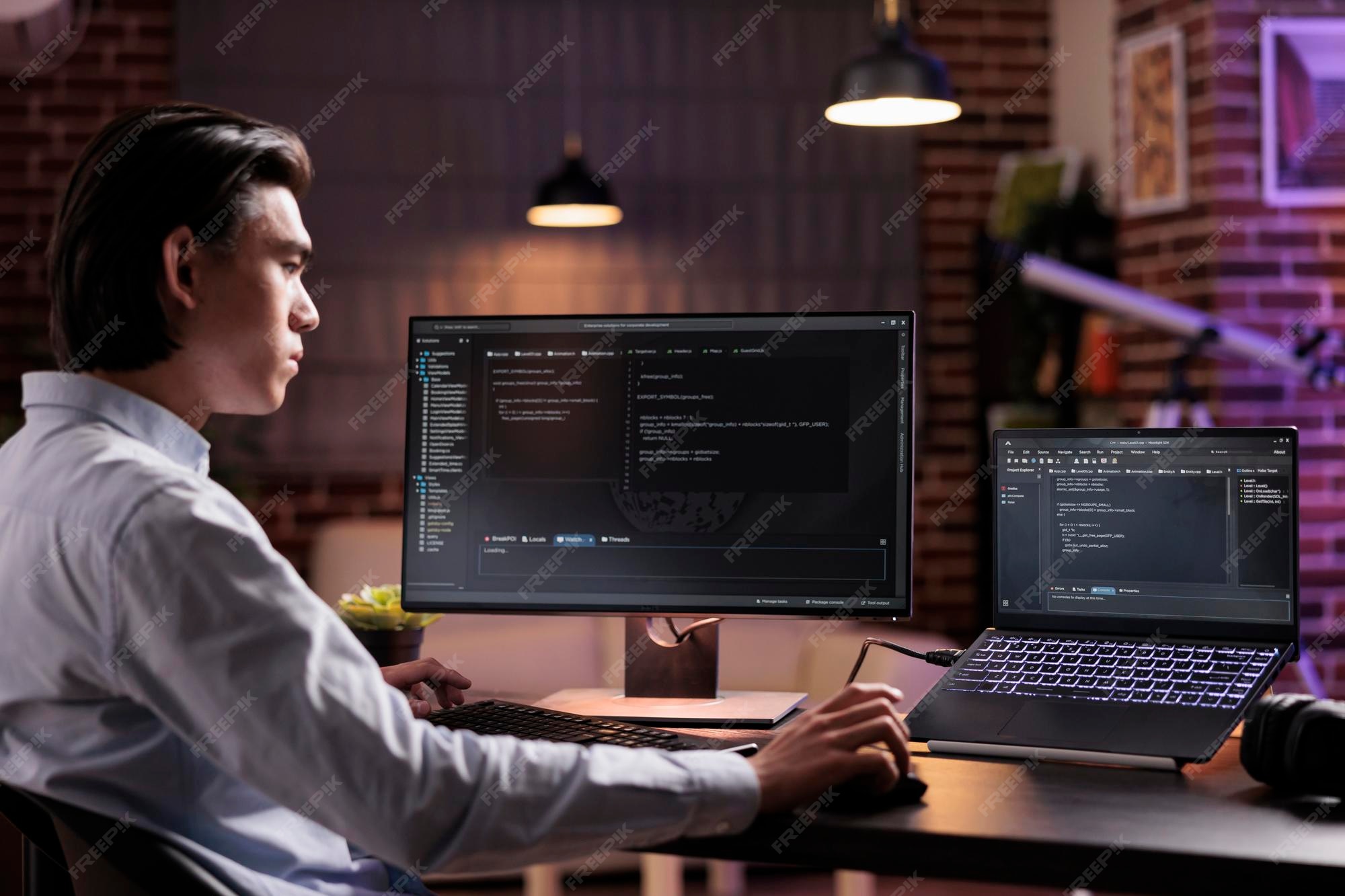 Premium Photo | Asian developer using binary code to script security system, programming ...