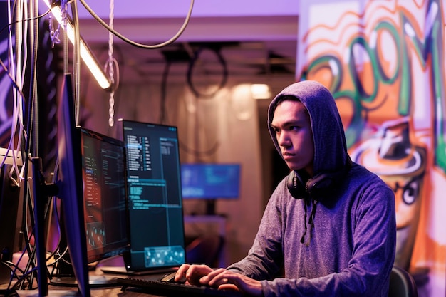 Premium Photo Asian Hacker Cracking Password To Get Illegal Access To