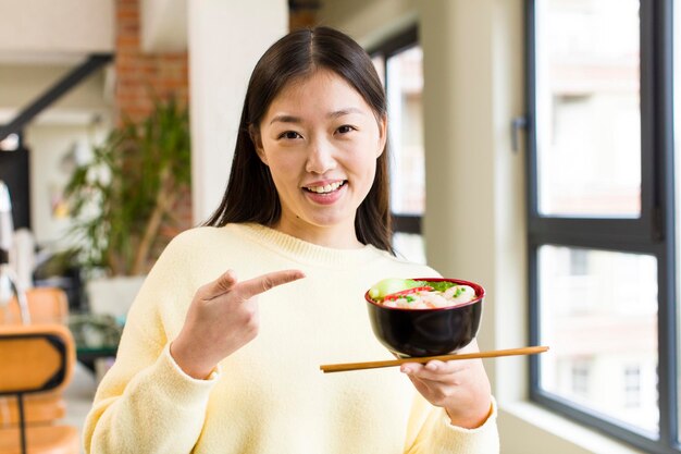 Premium Photo Asian Pretty Woman Eating A Ramen Noodles Bowl