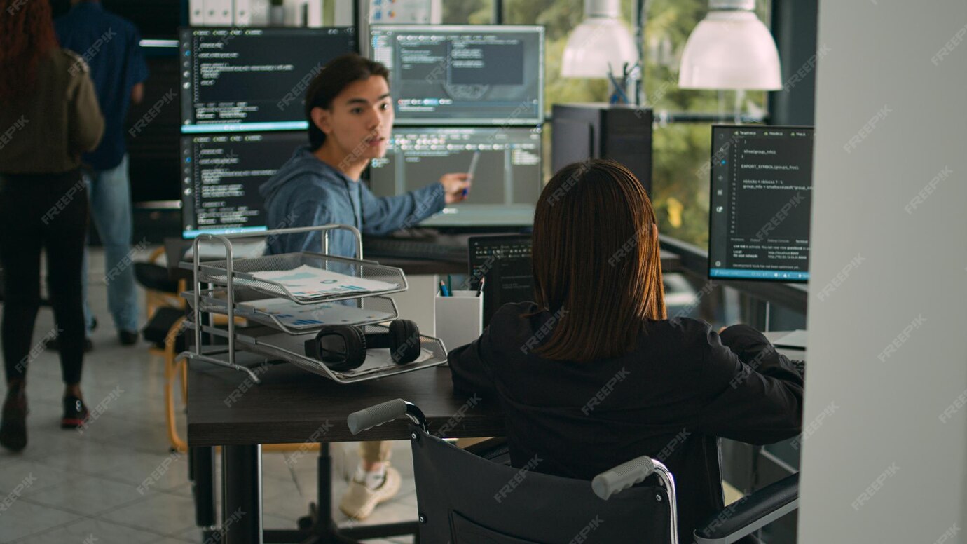 Premium Photo | Asian software developer with impairment writing code with html script in data ...