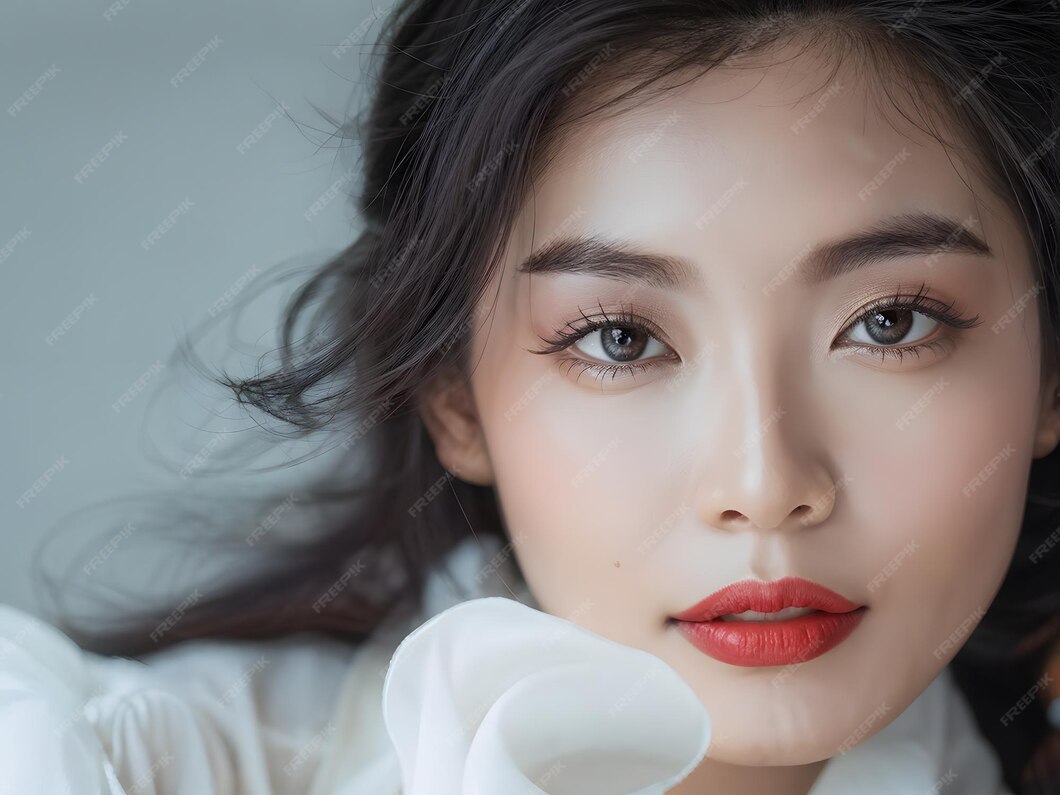 Premium Photo A Asian Woman In A White Dress Is Looking At The Camera