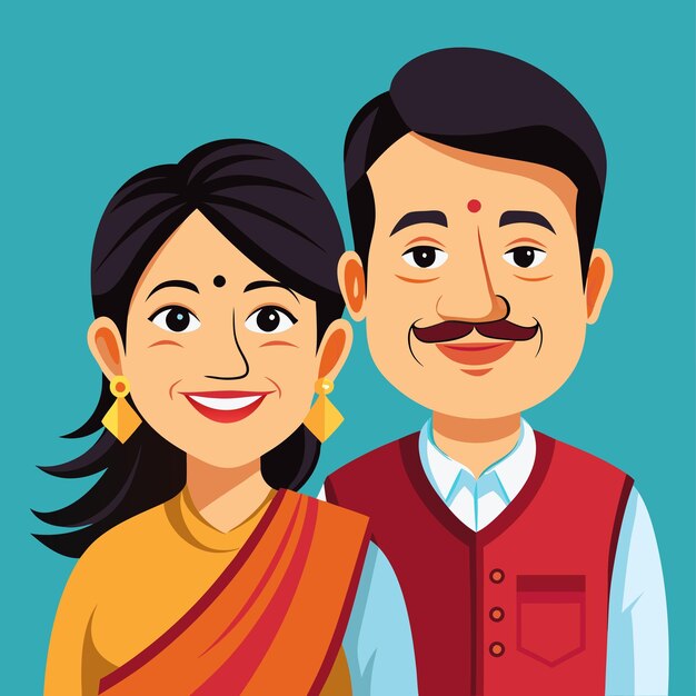 Assam Couple Vector Cartoon Illustration For Exotic Romance Premium Ai Generated Image