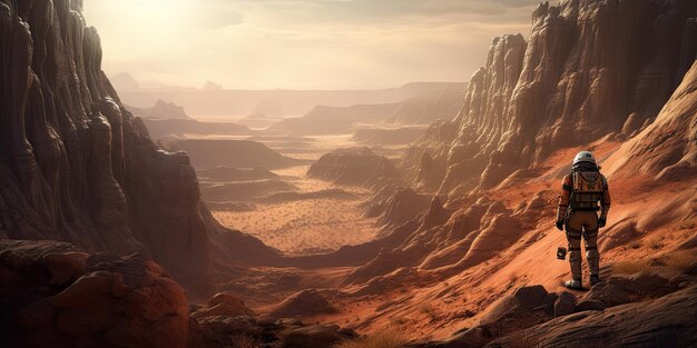 Premium AI Image | Astronaut exploring extraterrestrial landscape Premium AI Image | Astronaut exploring extraterrestrial landscape