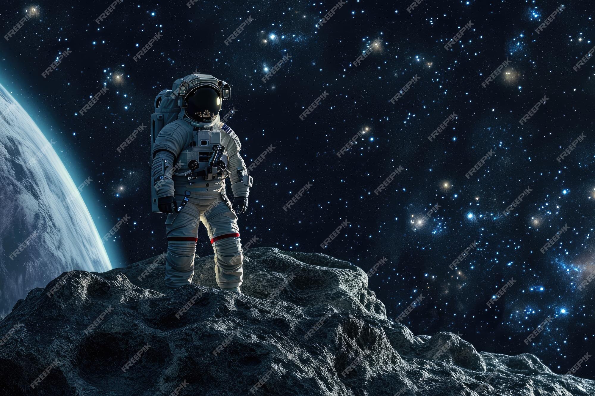 Premium Photo | An astronaut stands on top of a rock in the vastness of ... Premium Photo | An astronaut stands on top of a rock in the vastness of ...